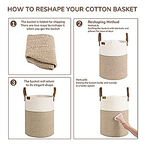 CHICVITA Tall Laundry Basket, Storage Basket for Organizing with Leather Handles, Large Dirty Clothes Hamper for Nursery Dog Toy basket, Towel Basket for Blankets Storage in Bathroom Organizer, 58L