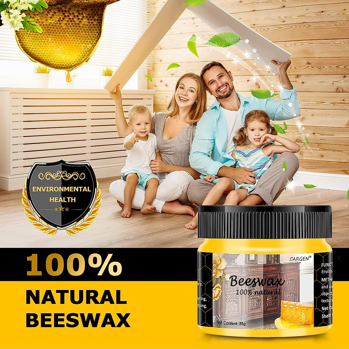 CARGEN Beeswax Furniture Polish, Wood Seasoning Beeswax for Furniture Wood Polish for Floor Tables Chairs Cabinets for Home Furniture to Protect and Care 1pcs Wood Wax and Sponge.