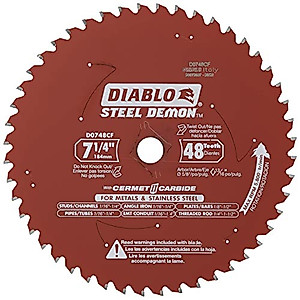 Freud Diablo DO748F Diablo Steel Demon 7 1/4 Inch 48-Tooth Titanium Carbide TCG Ferrous Metal Cutting Circular Saw Blade w/ Perma Shield Non-Stick Coating and Laser Cut Stabilizing Vents