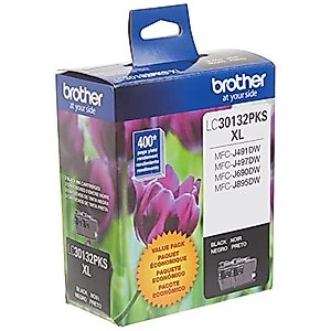 Brother Genuine LC30132PKS 2-Pack High Yield Black Ink Cartridges, Page Yield Up to 400 Pages/Cartridge, LC3013