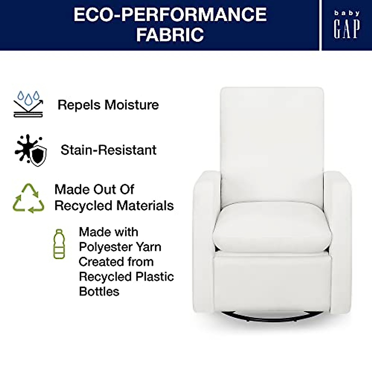 Delta Children babyGap Cloud Recliner with LiveSmart Evolve - Sustainable Performance Fabric, Artic