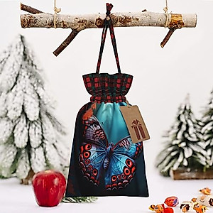 EVANEM Christmas Gift Bags with Drawstring Burlap Gift Bags Butterfly Christmas Linen Bags for Xmas Party Candy Bags with Cards Xmas Reusable Wrapping Bags Christmas Linen Treat Bags for Holiday