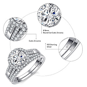 Yaresul 3.45ct Round Halo Women's Engagement Ring Sets 925 Sterling Silver Stackable Half Eternity Wedding Bands Stackable Cubic Zirconia Wedding Bands Rings Women Bridal Set Size 5