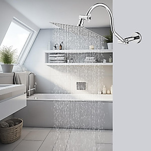 Hibbent All Metal Upgraded 18'' Shower Head Extension Arm, Shower Arm with Flange, Solid Brass Flexible Height & Angle Adjustable Shower Arm Extender with Lock Joint, Universal Connection, Chrome