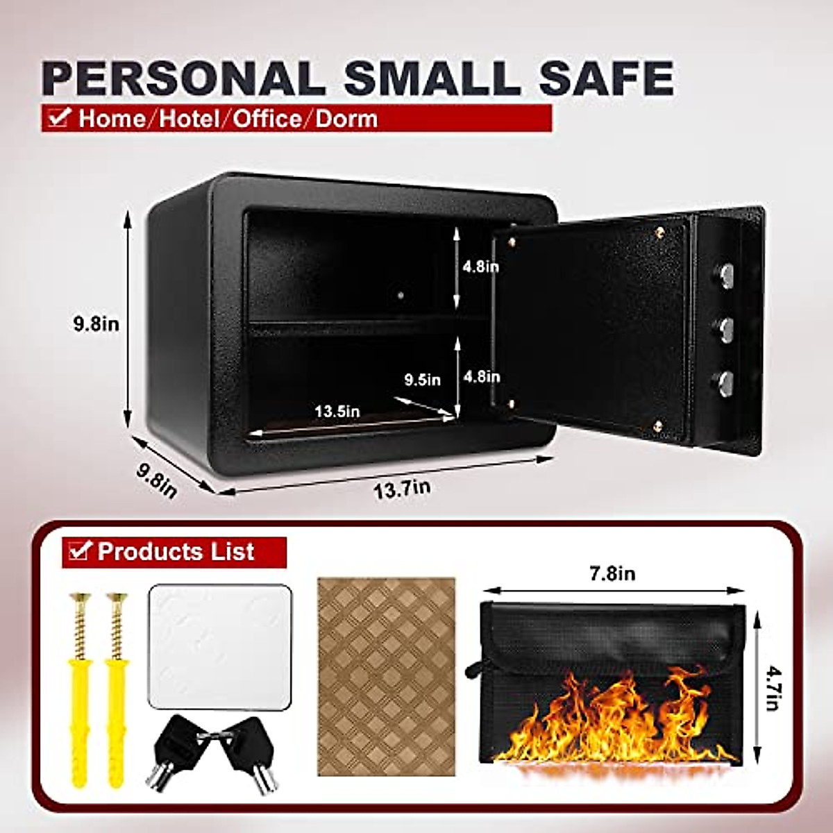 Home Safe Box Fireproof Waterproof With Digital Keypad Key and Fireproof Cash Bag,Money Safe Box Perfect for Home Firearm Jewelry Cash Medicine Documents (0.8 cub)
