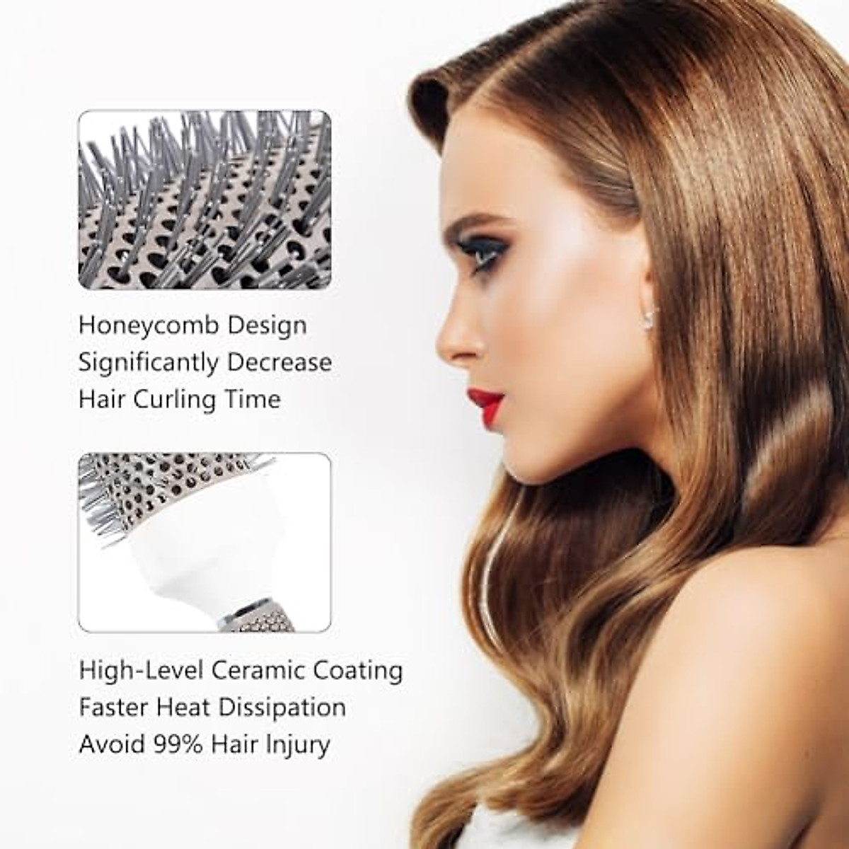 Round Brush Set for Blow Drying Curling, Professional Ceramic Ion Thermal Barrel Brush Leaves Hair Shiny Heat Styling Brush 5 Different Sizes Works Very Well with The Blow Dryer