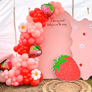 Strawberry Balloon Garland Arch Kit-18inch Size Strawberry with Daisy Foil Balloons for Sweet Girl Berry First Themed Birthday Party Supplies(Strawberry and Daisy)