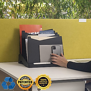 STEALTHO Desk or Wall File Organizer Patented - Hanging Magazine Holder - Desktop Folder Sorter with Boltless Assembling System - 5 Tray Sections - White