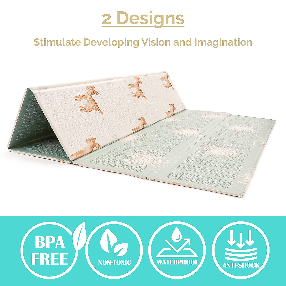 JumpOff Jo Baby Play Mat - Extra Large Folding Foam Play Mat for Infants, Babies, Toddlers, Waterproof, Double-Sided (77" x 70") - Oh Deer - Starburst