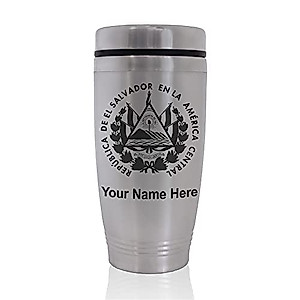 SkunkWerkz Commuter Travel Mug, Flag of El Salvador, Personalized Engraving Included