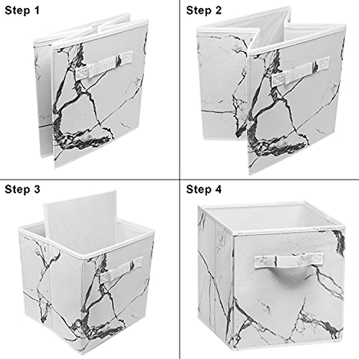 Sorbus Fabric Foldable Storage Cubes Organization Bins, Great for Home Organization, Living Room, Cube Storage Bins, for Closet, Nursery, Playroom, College Dorm, Marble Print Fabric (4, Pack, White)