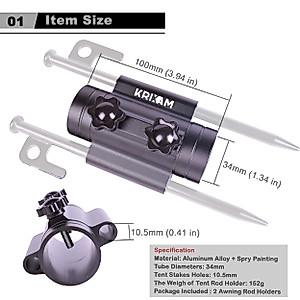 KRIXAM Durable Camping Tent Rod Holders (2Pcs), Reinforced Windproof Awning Rod Holder，Portable Tent Fixed Tube Pole Stand for Camping Fishing Barbecue