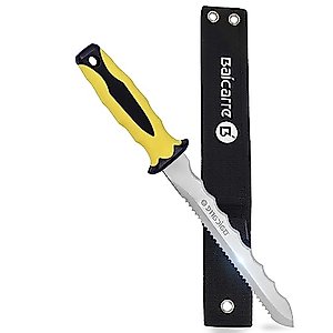 BaiCarre Stainless Steel Garden Knife with Yellow New Handle, 7.8" Double Side Utility Sod Cutter Lawn Repair Garden Knife with Nylon Sheath