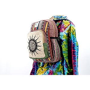 Unique Design Sun with Om Print 100% Himalaya Hemp Backpack Small Backpack Hippie Backpack Festival Backpack Hiking and Laptop Backpack FAIR TRADE Handmade with Love.