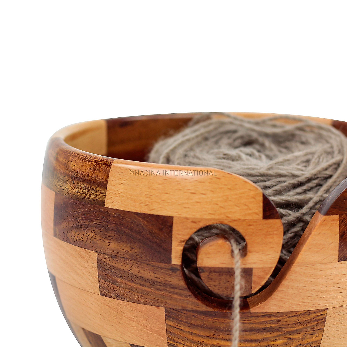Nagina International Mixed Premium Yarn Storage Bowl For Yarn Balls & Skeins | Crochet & Knitting Bowls Made Out OF Turmeric & Rosewood | Knitter's Gift & Notions (Medium)