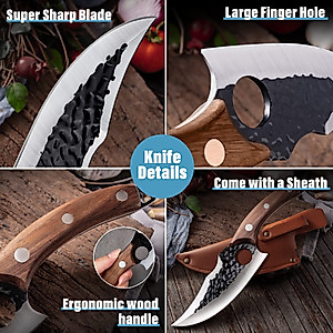 Bicico Huusk Knife, Hand Forged Boning Knife with Sheath Meat Cutting Knife Cleaver Viking Knife for Kitchen Huusk Japanese Knife Camping Hiking BBQ Home Brown