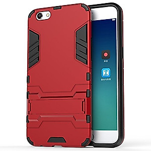 Case for Oppo R9S (5.5 inch) 2 in 1 Shockproof with Kickstand Feature Hybrid Dual Layer Armor Defender Protective Cover (Red)