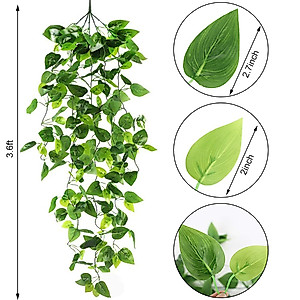 CEWOR 2pcs Artificial Hanging Plants 3.6ft Fake Ivy Vine Fake Ivy Leaves for Wall House Room Patio Indoor Outdoor Home Shelf Office Decor (No Baskets)