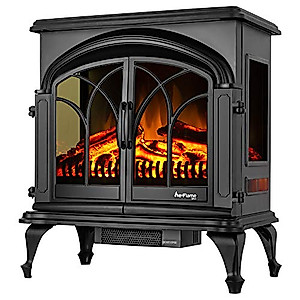 e-Flame USA 28" XL Denali Portable Freestanding Electric Fireplace Stove - 3-D Log and Fire Effect (Black)