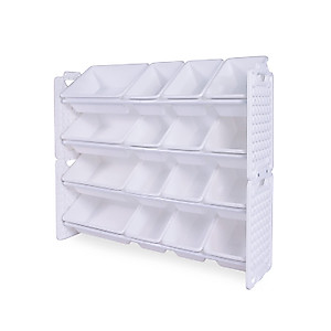 UNiPLAY Toy Organizer with 16 Removable Storage Bins, Multi-Bin Organizer for Books, Building Blocks, School Materials, Toys with Baseplate Board Frame (White)