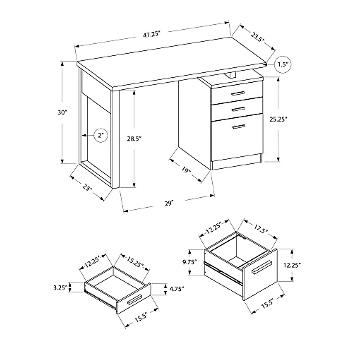 Monarch Specialties 7691 Computer Desk, Home Office, Laptop, Left, Right Set-up, Storage Drawers, 48" L, Work, Laminate, Contemporary, Modern Desk-48 Facing, 47.25" L x 23.5" W x 30" H, Black/Black