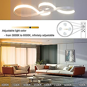 LED Chandelier Lighting Fixture Dimmable Pendant Light with Remote Control Modern Flush Mount Chandelier Adjustable Kitchen Island Hanging Lamp Painting Lamp for Dining Table Office Bedroom (Gold)