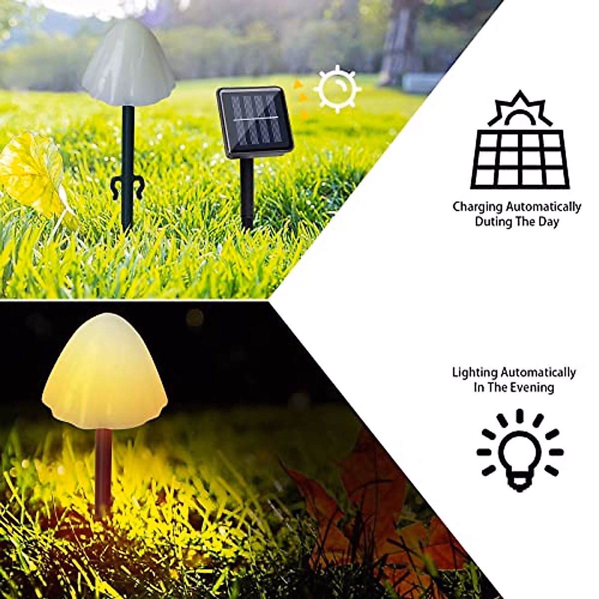 Cute Mushroom Solar Lights 20LED, 28 feet, 8 Modes, Solar Waterproof, This Mushroom Light is Very Suitable for Outdoor Decoration, Adding Color to Your Garden (Warm White)