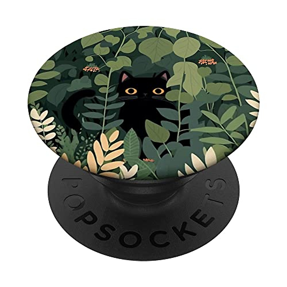 Aesthetic Cute Black Cat Hiding In Botanical Garden PopSockets Swappable PopGrip