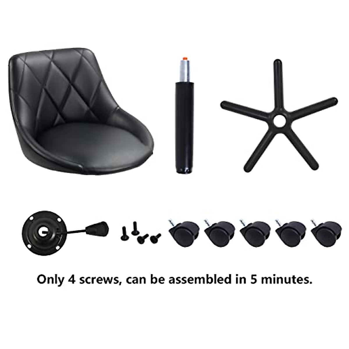 KKTONER Mid Back PU Leather Height Adjustable Swivel Modern Task Chair Computer Office Home Vanity Chair with Wheels (Black)