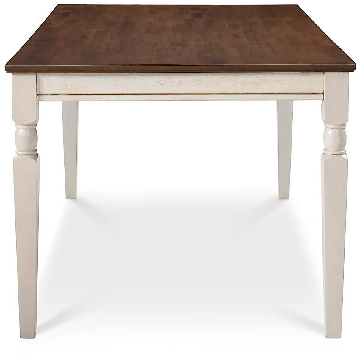 Finch Provence Farmhouse Table, Two-Toned Wood with Turned Legs, Traditional Rustic Furniture Decor for Kitchen or Dining Room, 60" Inch Tabletop, White, 60D x 35.86W x 29.72H in