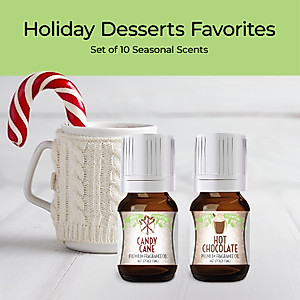 Good Essential - Professional Holiday Fragrance Oil Set Pack of 10 5ml Peppermint, Apple Cinnamon, Hot Chocolate, Cherry, Pumpkin Pie, Candy Cane, Gingerbread, Snickerdoodle, Cinnamon, Brown Sugar