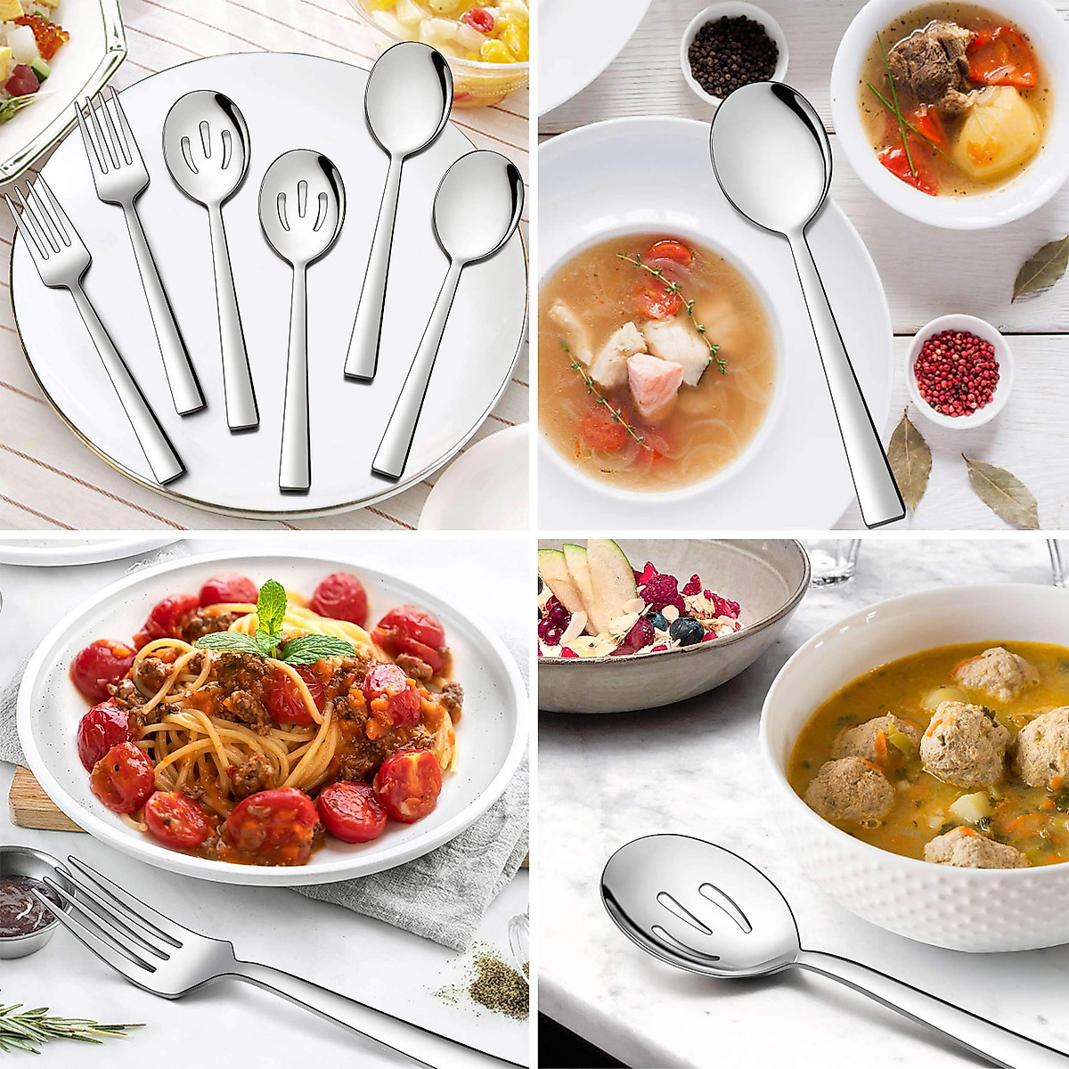 Homikit 66-Piece Silverware Flatware Set with Serving Utensils, Stainless Steel Square Cutlery Set for 12, Eating Utensils Includes Fork Spoon Knife, Dishwasher Safe