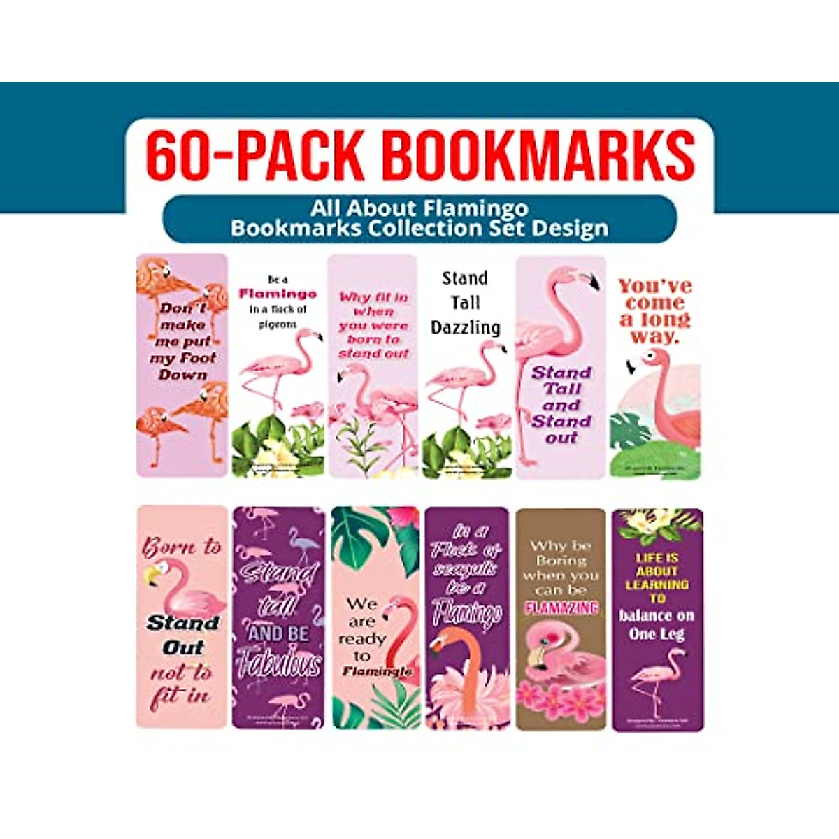 Creanoso All About Flamingo Bookmarks (10-Sets X 6 Cards) – Daily Inspirational Card Set – Interesting Book Page Clippers – Great Gifts for Adults and Teens