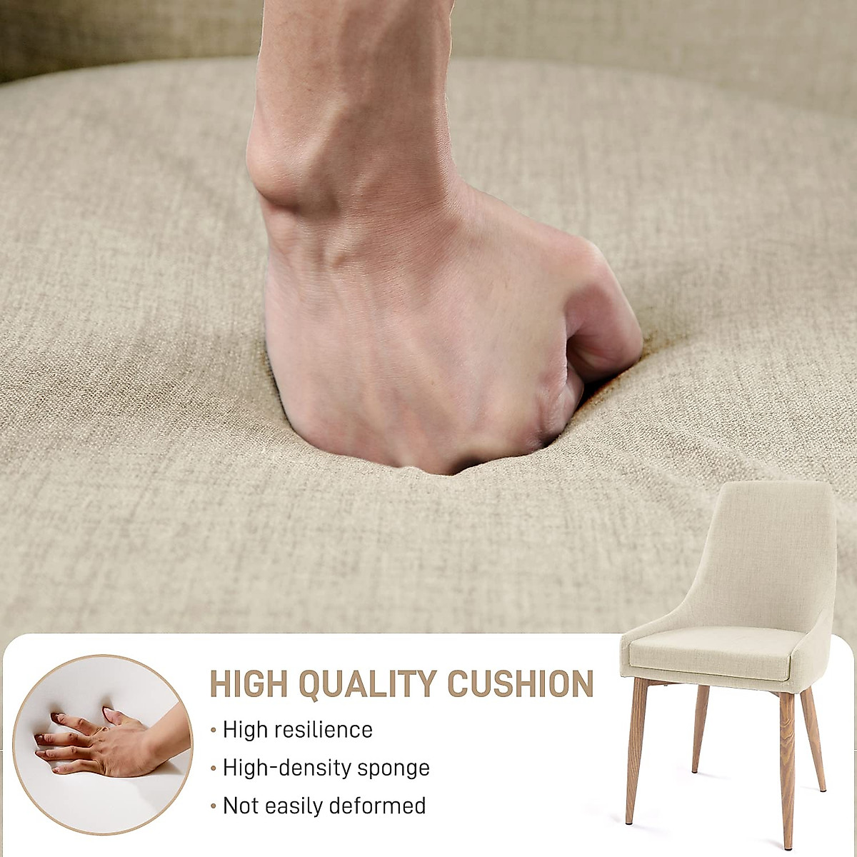 E&D FURNITURE Dining Chairs, Accent Living Room Chair Set of 2 Beige Kitchen and Dining Room Chairs with High Back 2 Pack Fabric Dining Chairs Sillas para Comedor Upholstered Dining Metal Leg Chairs