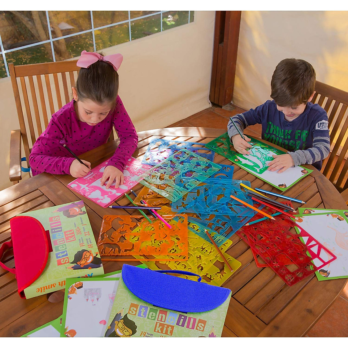 Drawing Stencils Set for Kids (55 Piece) - Arts and Crafts Set for Girls & Boys - Christmas & Birthday Gifts for Kids 4 5 6 7 8 9+ Year Old - Ideal Creativity Kit & Travel Activity with 300+ Shapes