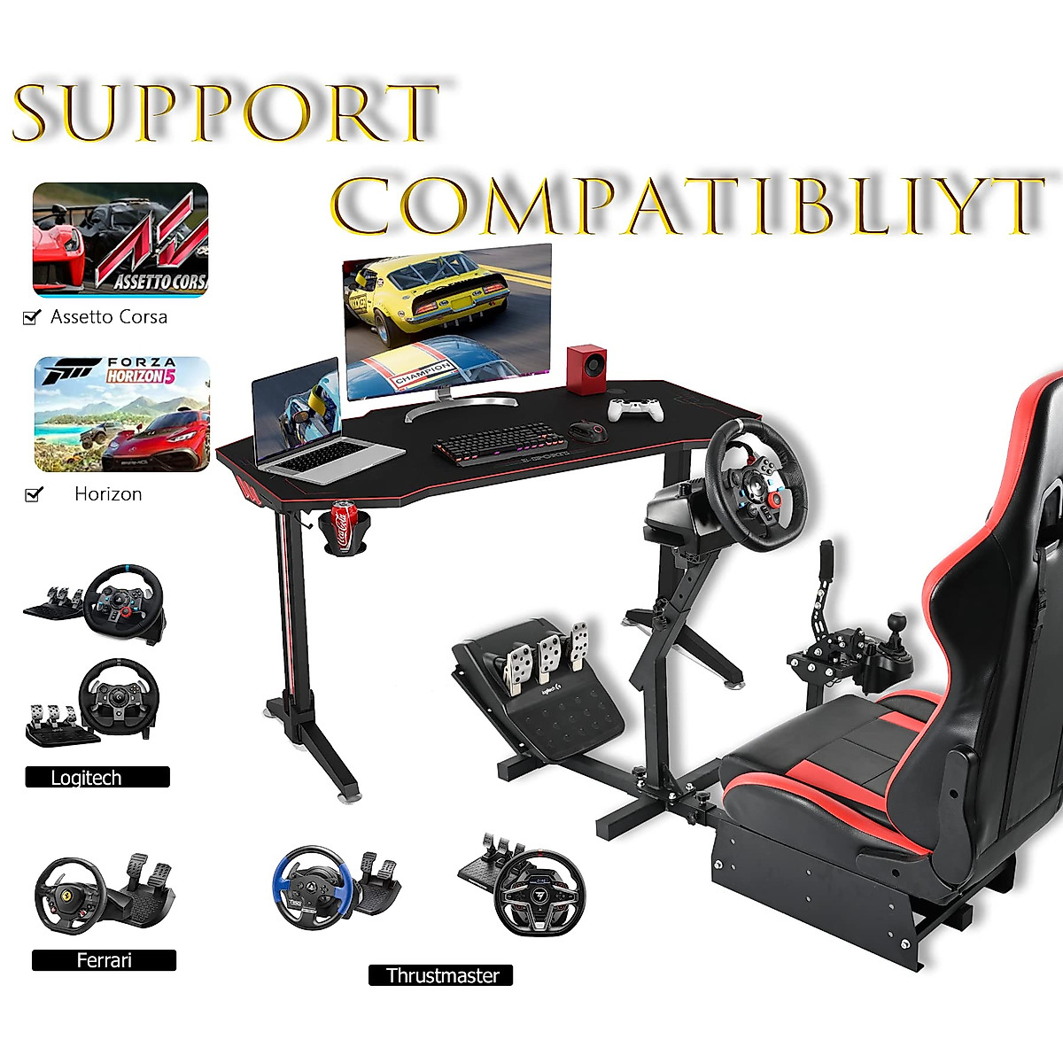 Anman G920 Racing Simulator Cockpit With Gaming Seat Fit for Logitech G25 G27 G920 G29, Thrustmaster Tx 458, T500 RS,PC, PS4 Adjustable Racing Simulator Mount Wheel Shifter Pedals NOT Included