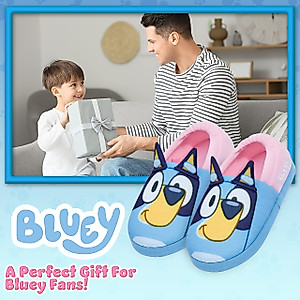 Bluey Shoes Kids Slippers Girls 3D Non-Slip Children Warm Slippers Boys Girls, (Blue/Pink, 12.5)