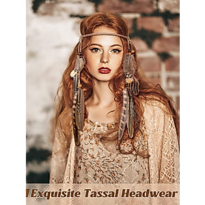 XunYee Feather Headband Hippie Headband for Women Hippie Accessories Indian Headband Feather Hair Accessories for Costume (Classic Style)