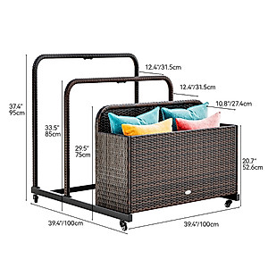 YITAHOME Outdoor Storage Box with Tiered Storage Racks, Large Wicker Rattan Deck Box for Patio, Pool, Supplies, and Tools - Brown