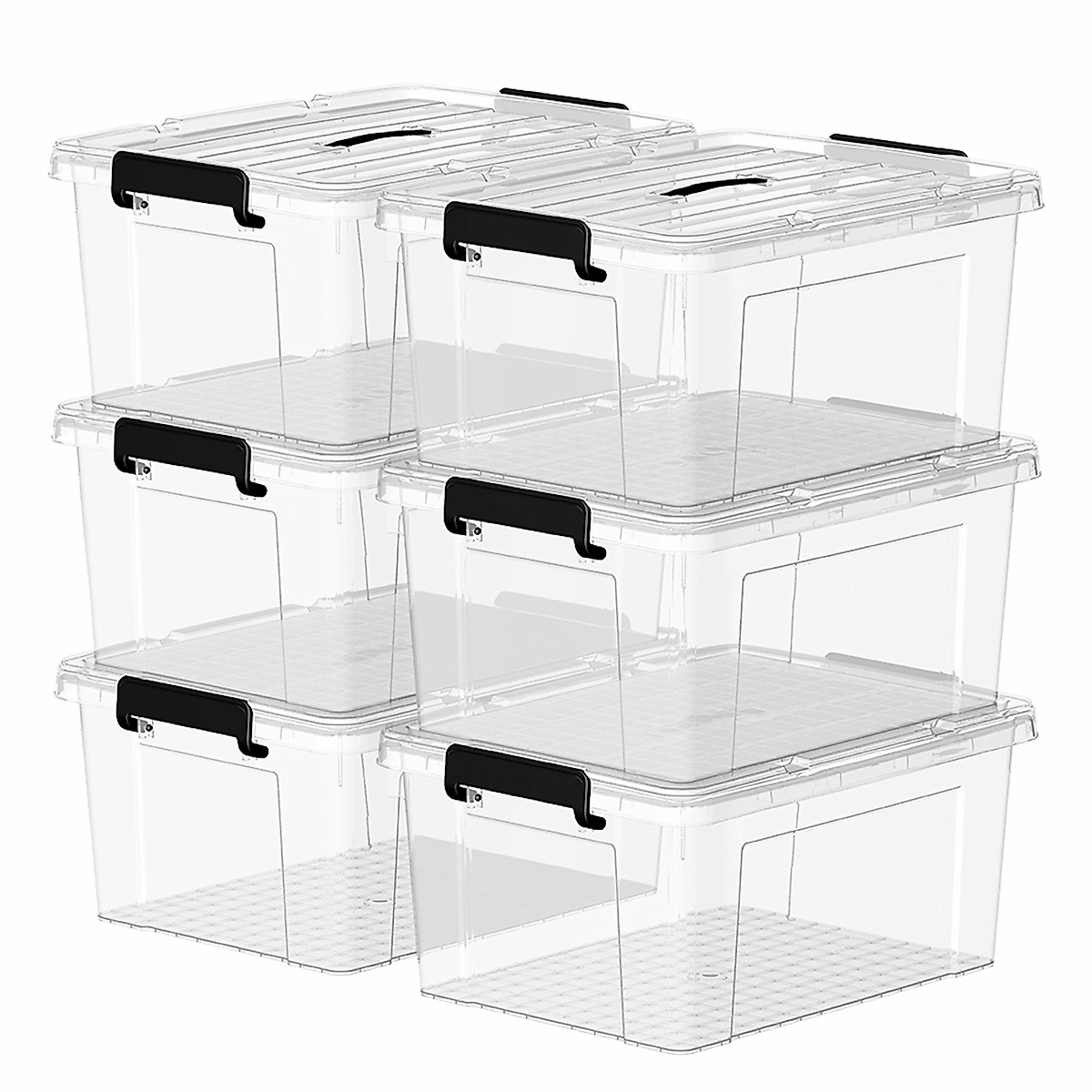 Cetomo Plastic Storage Bin Box Organizing Container with Lid and Secure Latching Buckles, Clear, 16Qt x 6, Pack of 6