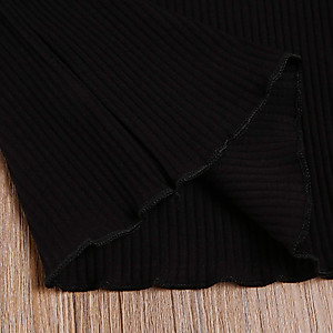 Girls Casual Tops Long Sleeve Turtleneck T-Shirt Basic Solid Color Blouse Outfit for Toddler Baby Girl 1-8 Years (Ribbed -Black,5-6X)