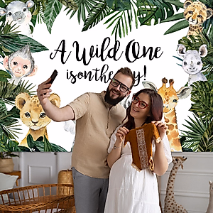 Mocsicka Safari Baby Shower Backdrop Jungle Animals Background Tropical Zoo Animals Party Cake Table Decoration Photo Booth Props (7x5ft)