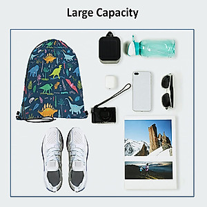 Beabes Dinosaur Drawstring Backpack Bag - Cute Cartoon Animal Funny Cool Colorful Dino Tropical Palm Leaf Sport Gym Sack Drawstring Bag for Men Women