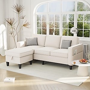 Yattem 78'' Convertible Sectional Sofa Couch：Beige L-Shaped Couches for Living Room with Reversible Chaise—3-Seat Modern Linen Sectional Couches for Living Room/Apartment/Studio/Small Space