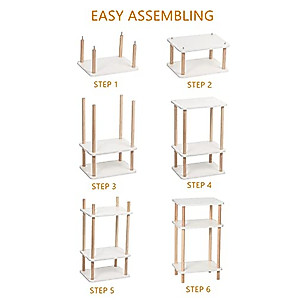 exilot 3-Tier Side Table, Tall End Table with Storage Rack, Wooden Bedside Table for Living Room Bedroom Office No-Tool Assembly White.