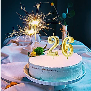 Bailym Gold 26th Birthday Candles, Number 26 Cake Topper for Birthday Decorations