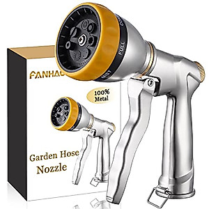 FANHAO Garden Hose Nozzle Heavy Duty, 100% Metal Spray Nozzle High Pressure Water Hose Nozzle with 7 Patterns for Watering Garden, Washing Cars and Showering Pets