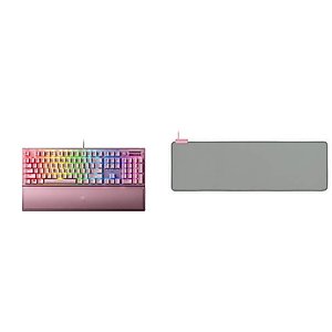 Razer BlackWidow V3 Mechanical Gaming Keyboard + Goliathus Extended Chroma Gaming Mousepad Bundle: Green Mechanical Switches - Tactile & Clicky - Quartz