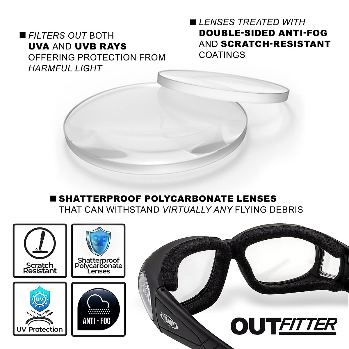 Outfitter clear motorcycle glasses. Over-Prescription glasses