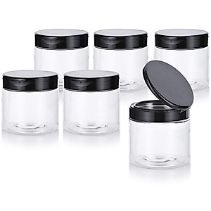 JUVITUS Clear Large 16 oz PET Plastic (BPA Free) Refillable Jar with Black Flip Top Cap - (6 pack)